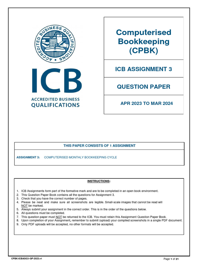CPBK ICB Assignment 3 QP 2023.v2 | Download Free PDF | Business Economics | Accounting