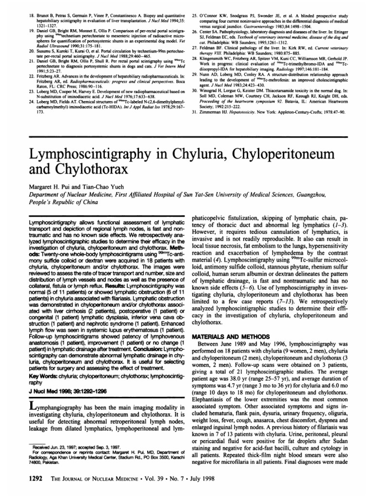 Lymphscintigraphy in Chyluria | PDF | Lymph | Lymphatic System