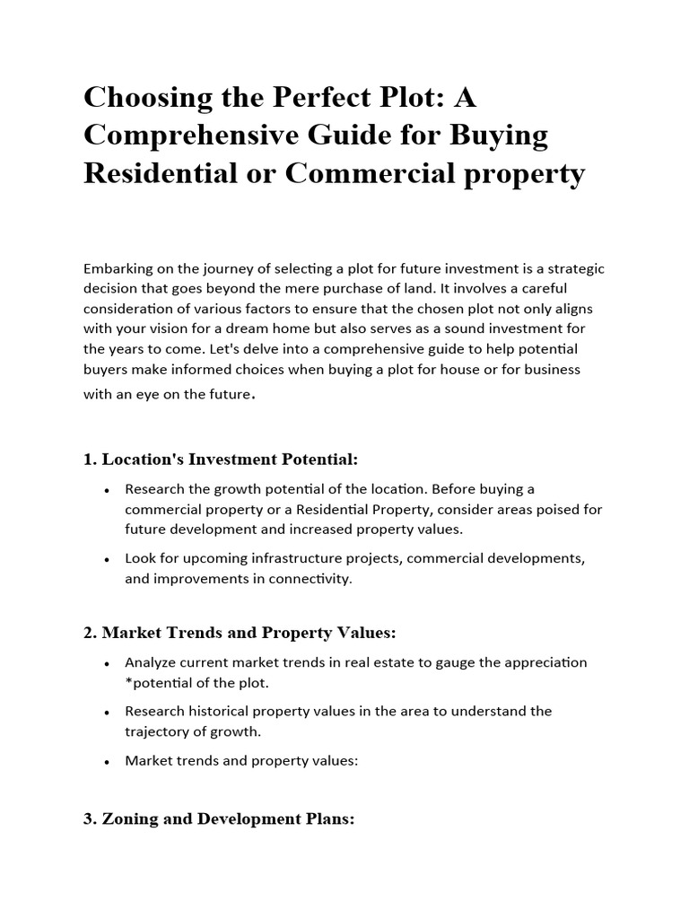Guide to Buying Residential & Commercial Plots | PDF | Real Estate ...