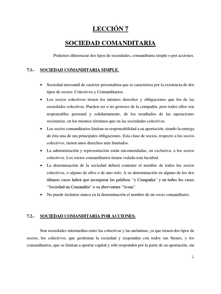 Tema 7. Sociedad Comanditaria. | PDF | Derecho privado | Business