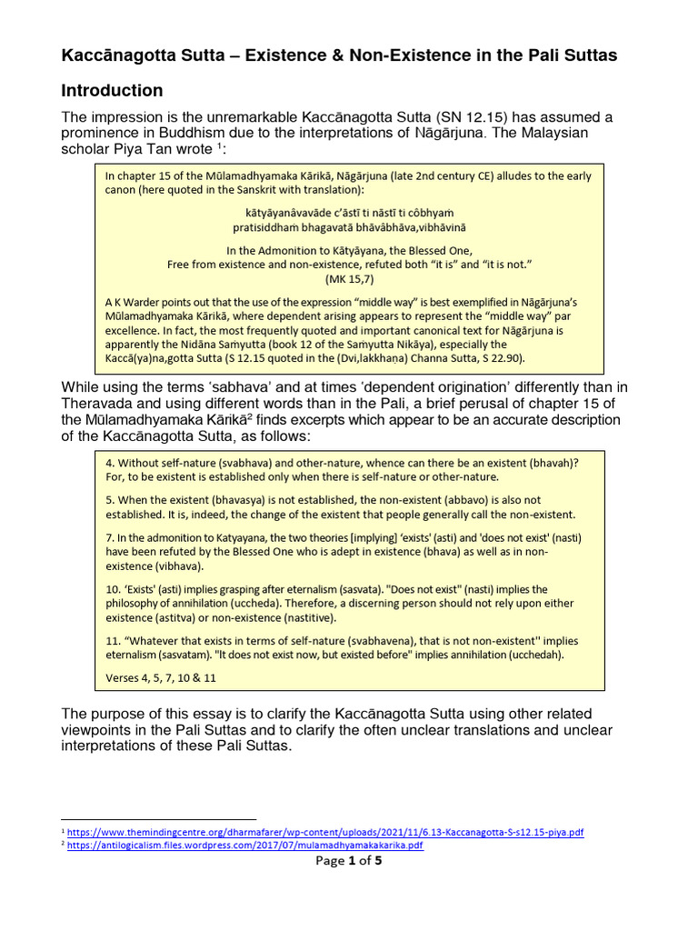 Kaccānagotta Sutta - Existence and Non-Existence in The Pali Suttas | PDF | Four Noble Truths ...