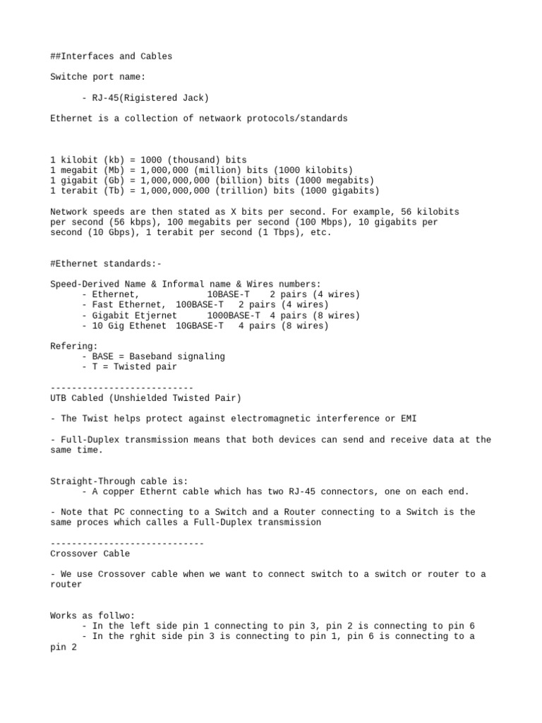 Day2 - Interfaces and Cables | PDF | Computer Networking | Networking Standards