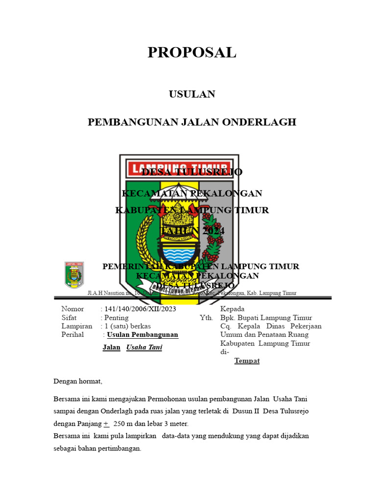Proposal Jalan Usaha Tani DSN 2 | PDF