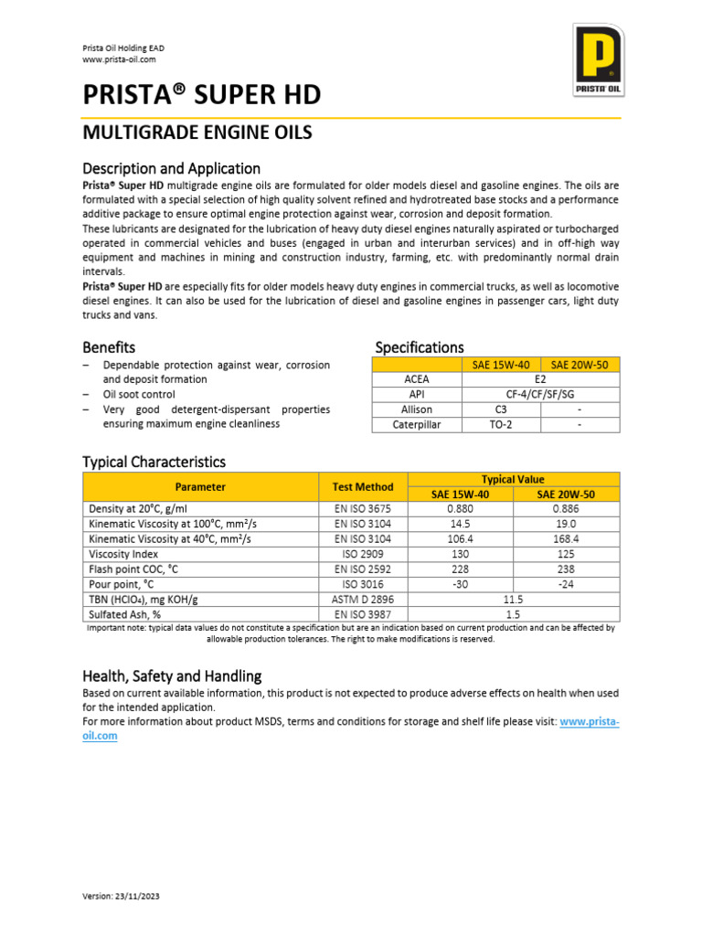 PDS Eng SuperHD | PDF | Motor Oil | Engineering