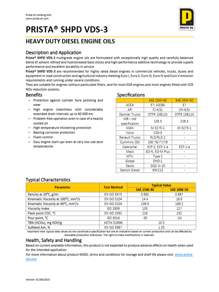 PDS Eng SHPDVDS3 | Download Free PDF | Motor Oil | Engineering