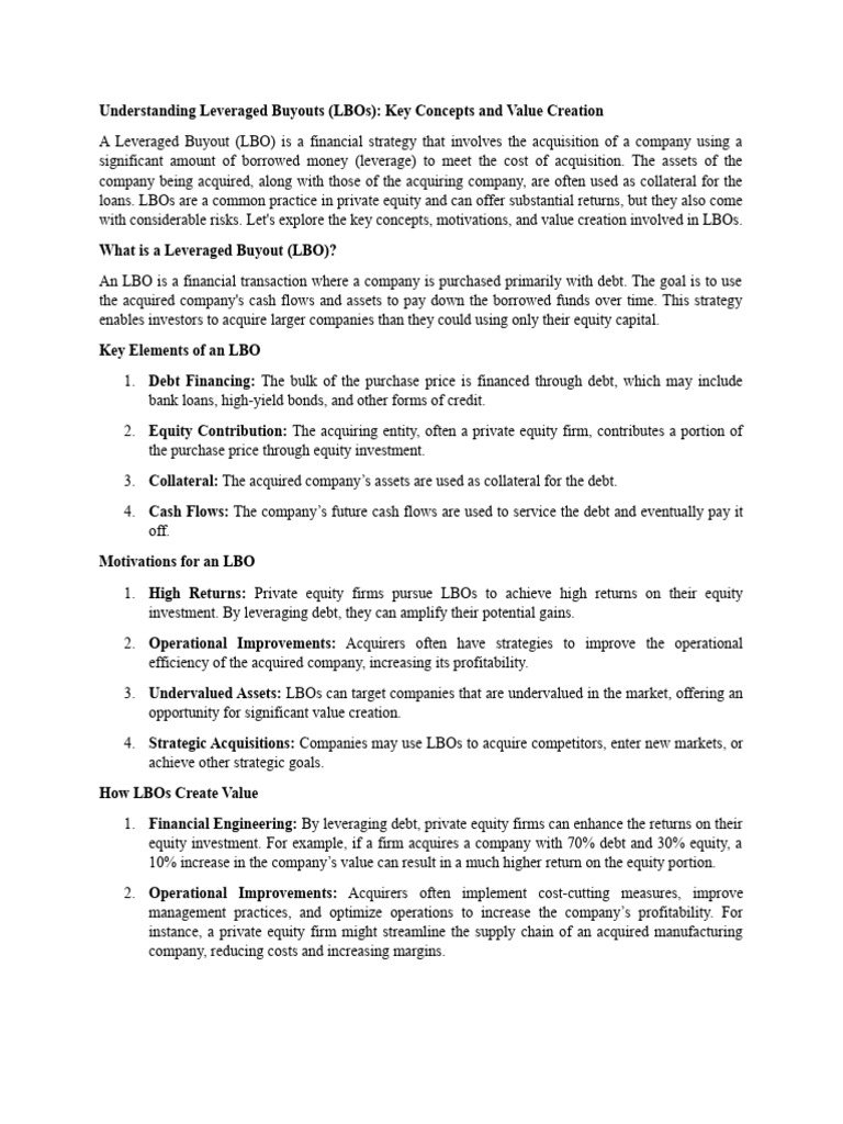 Understanding Leveraged Buyouts | PDF | Leveraged Buyout | Private Equity