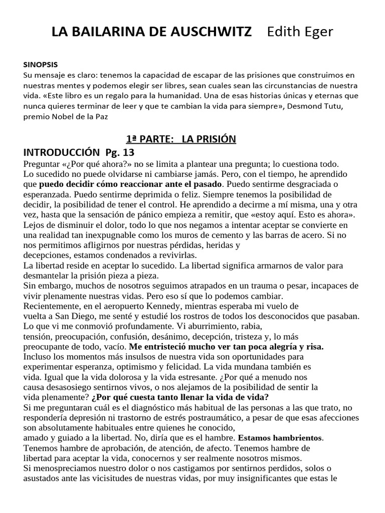 LA BAILARINA DE AUSCHWITZ Edith Eger | PDF | Amor | Comportamiento