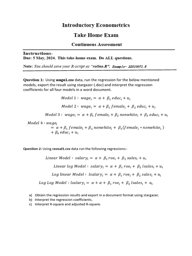 Introductory Econometrics Practical | PDF