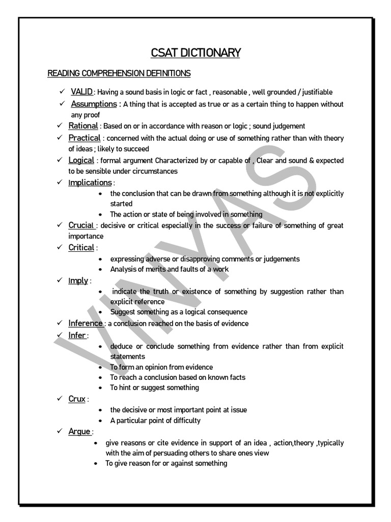 CSAT Reading Comprehension Terms | PDF | Logic | Reason