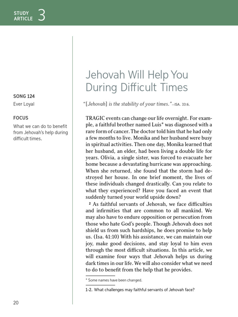 Jehovah Will Help You During Difficult Times | PDF | Bible Content