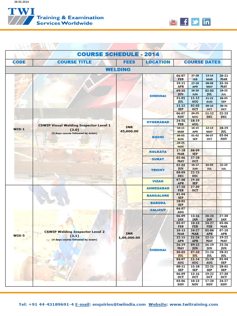 2014 Welding and NDT Course Schedule | PDF | Nondestructive Testing ...