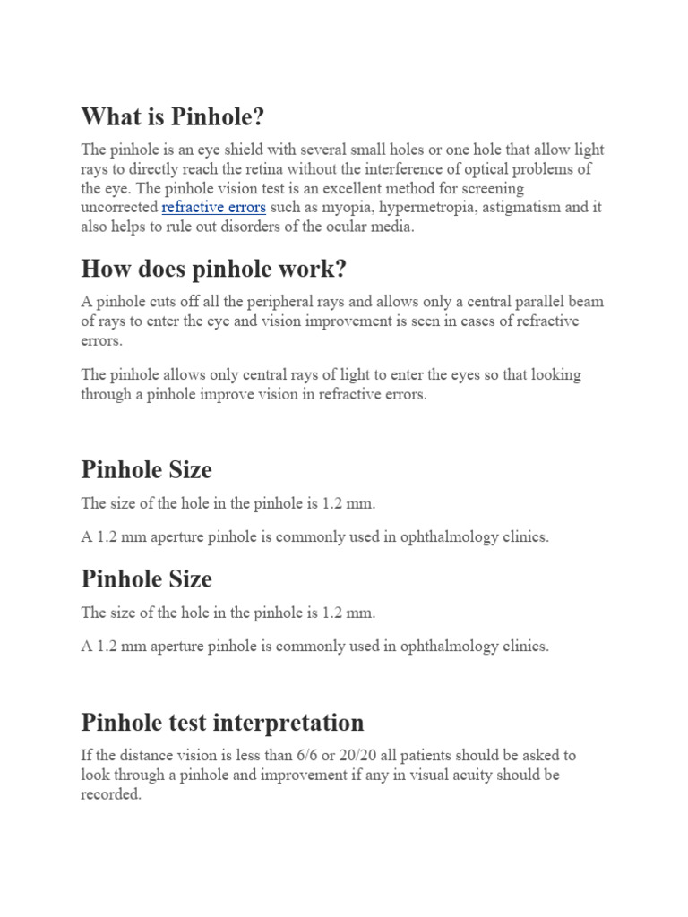 What Is Pinhole | PDF | Visual Acuity | Glasses