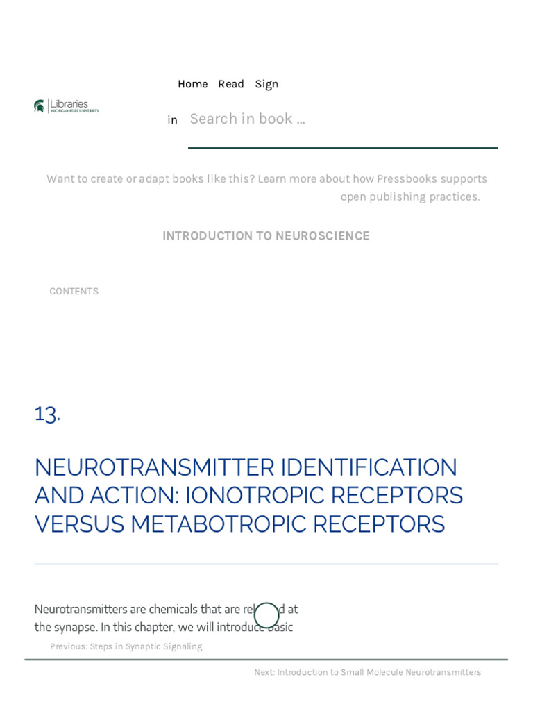 Neurotransmitter Action and Receptors | PDF | Neurotransmitter ...