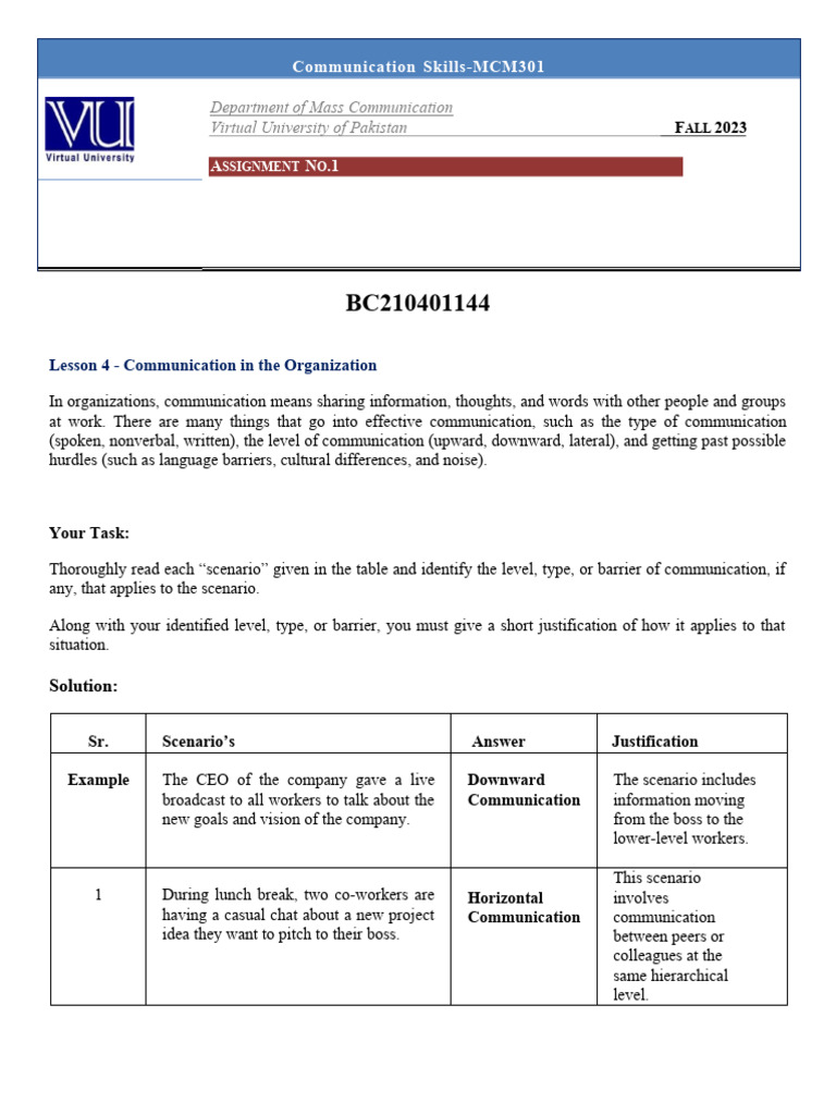 Fall 2023 Mcm301 1 Solution Pdf Communication Social Psychology