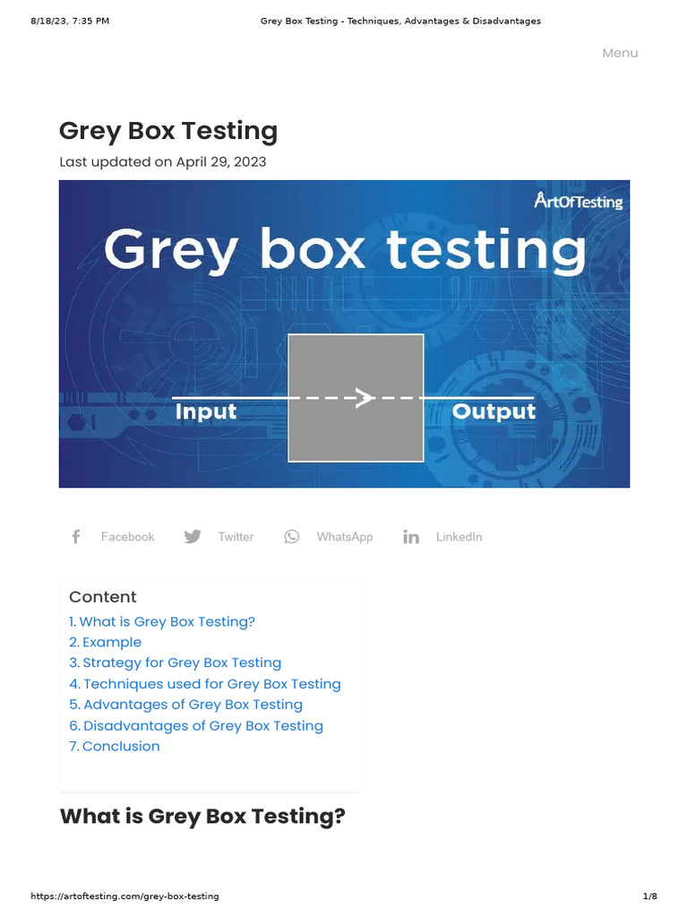 Grey Box Testing - Techniques, Advantages & Disadvantages | PDF ... Grey Box Testing - Techniques, Advantages & Disadvantages | PDF ...