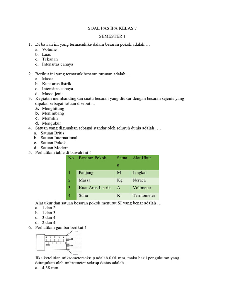 Soal Soal Ipa Kelas 7 | PDF