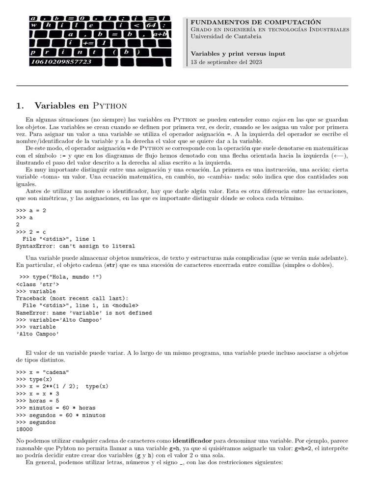 Variables Entradaysalida | PDF | Python (lenguaje de programación) | Variable (informática)