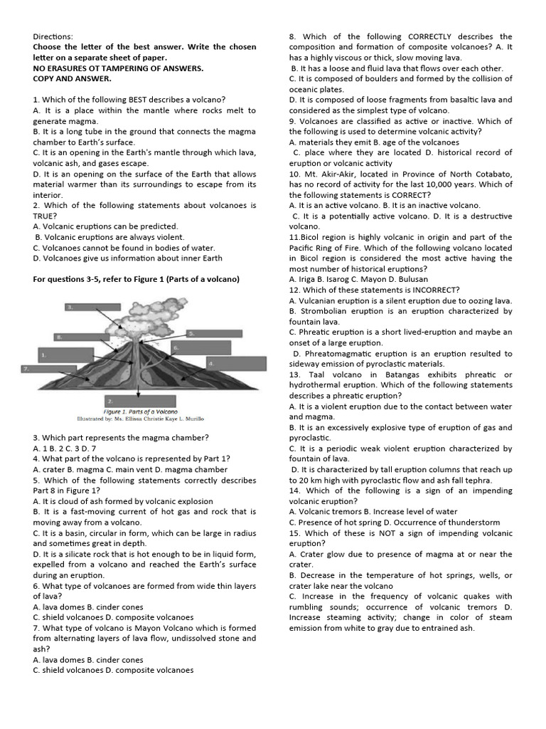 Quiz For Types of Volcanoes | PDF | Types Of Volcanic Eruptions | Volcano