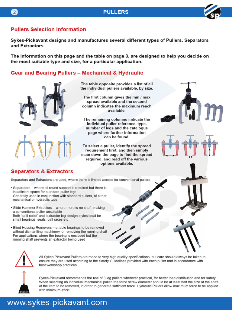 Sykes Pickavant Pullers & Separators - Puller Selection | PDF | Bearing (Mechanical ...