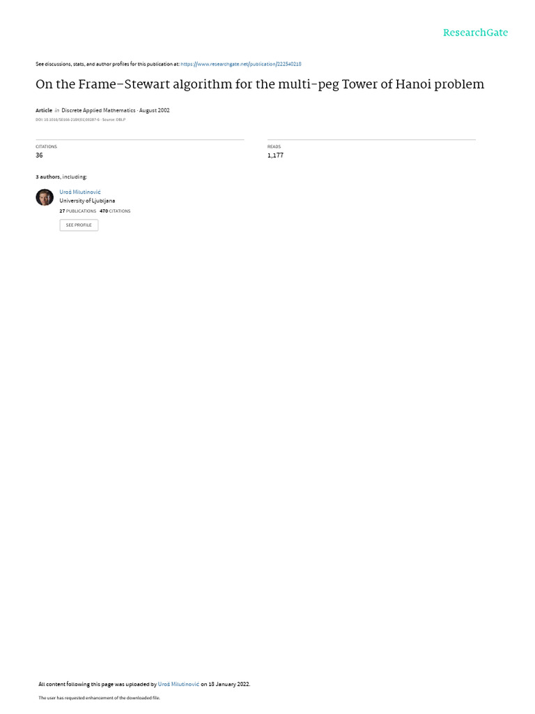 On The Frame-Stewart Algorithm For The Multi-Peg T | PDF | Theoretical ...