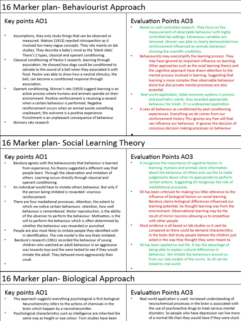 Approaches Plans (Filled Out) | PDF | Learning | Behaviorism