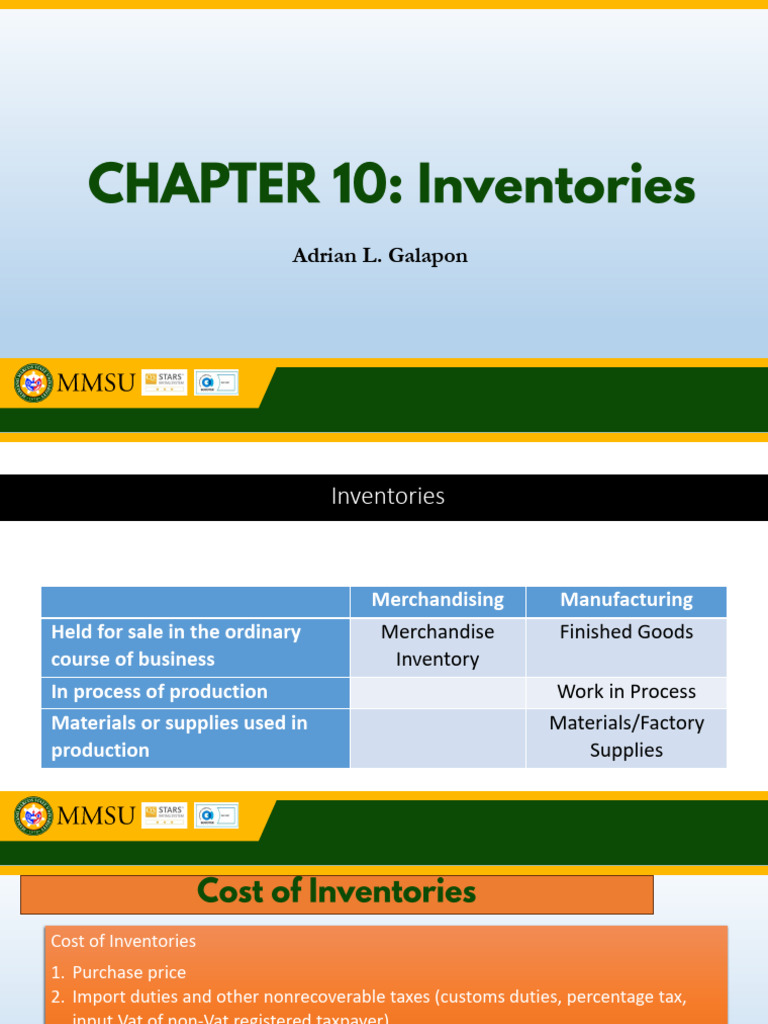 Accounting 101 Chapter 10 Inventories Reduced | PDF | Business | Economies