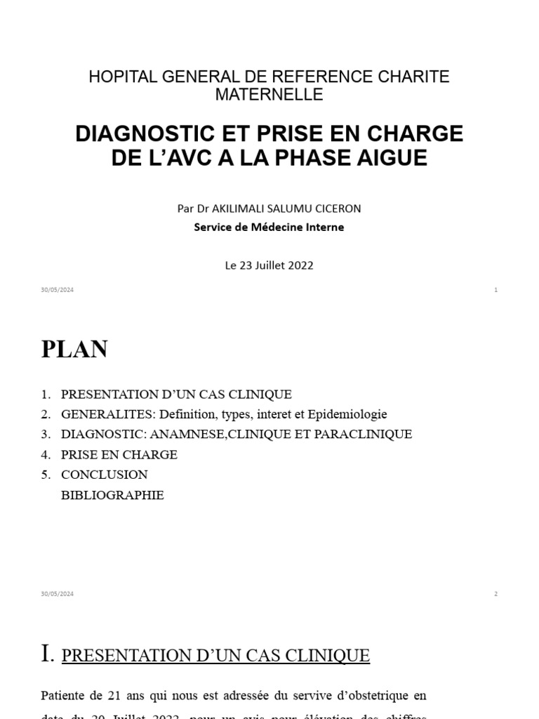 Presentation Avc | PDF | Accident vasculaire cérébral | Infarctus du ...