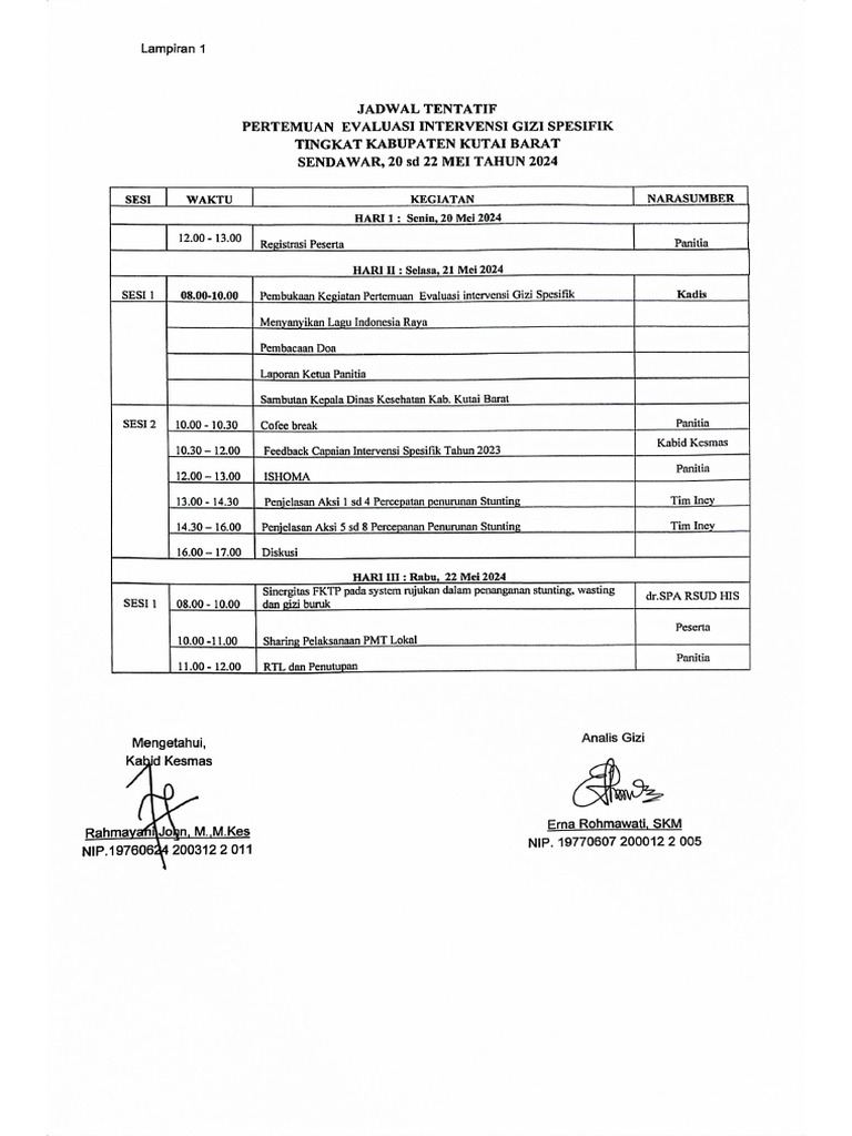 Jadwal Kegiatan Pertemuan 20-22 Mei 2024 - 2 | PDF