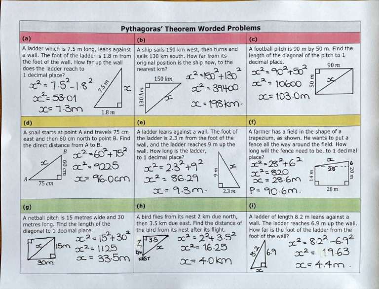 Pythagoras Worded Problems Practice Grid Answers | PDF