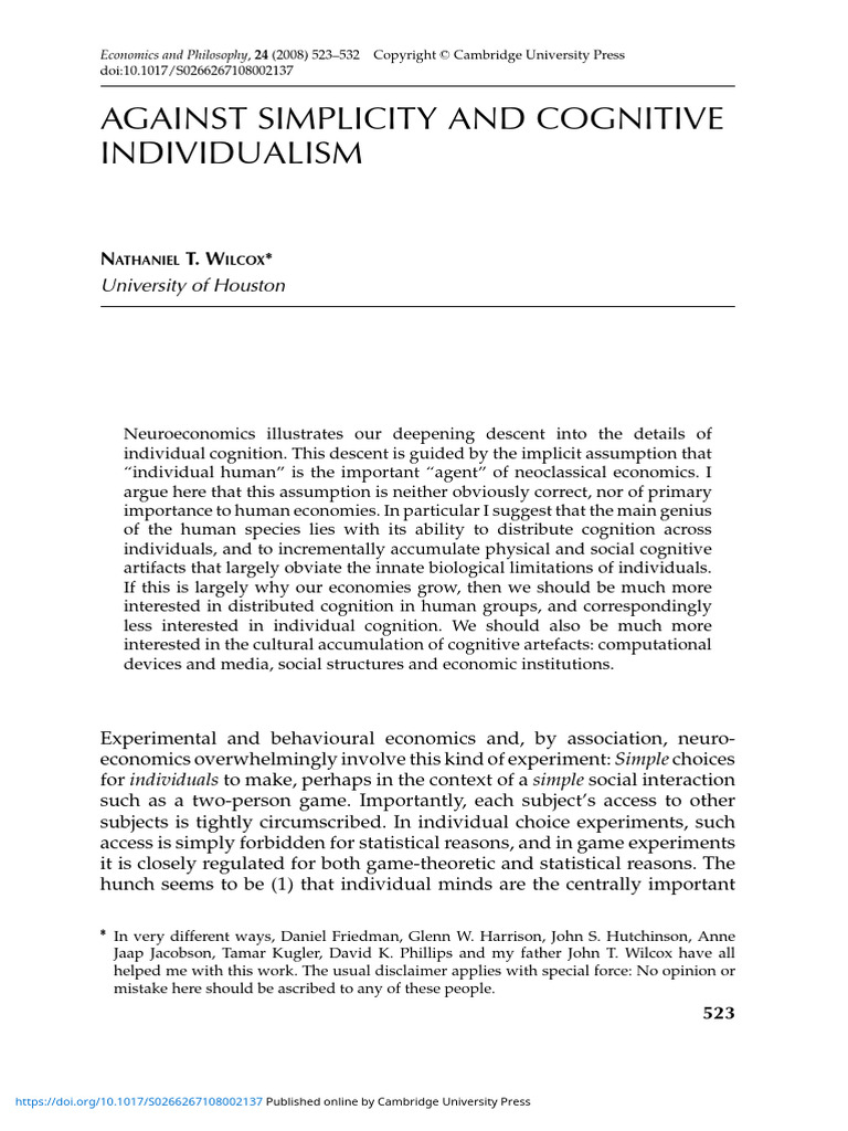 Against Simplicity and Cognitive Individualism - Nathaniel T. Wilcox ...