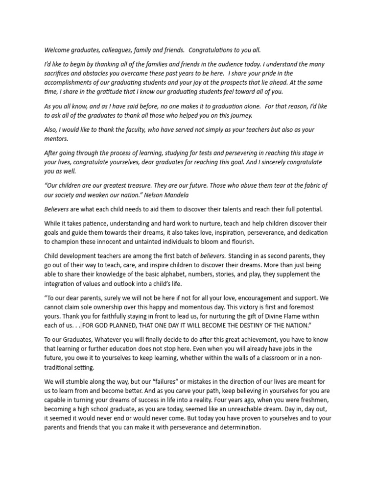 Sample Graduation Speech | PDF