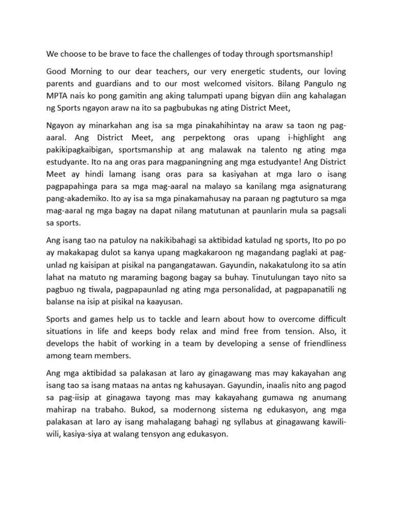 Speech Sportsfest Pdf