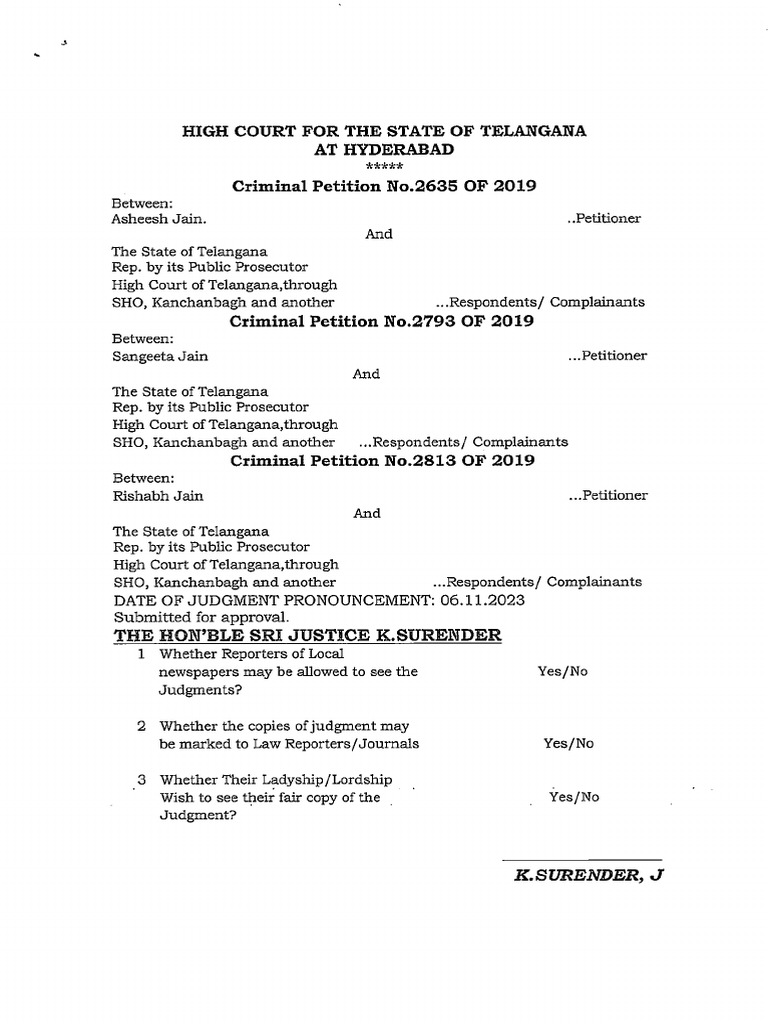 Quashing Petition Telangana - 0001 | PDF Quashing Petition Telangana - 0001 | PDF
