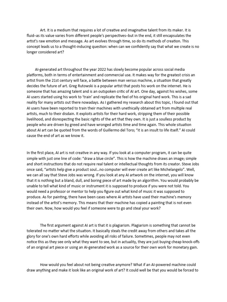 Ai Art - Persuasive Essay | PDF | Artificial Intelligence ...