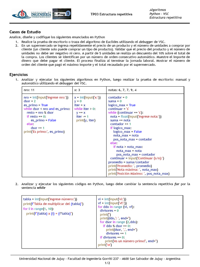 Algoritmos Python: Estructuras Repetitivas | PDF | Python (lenguaje de ...