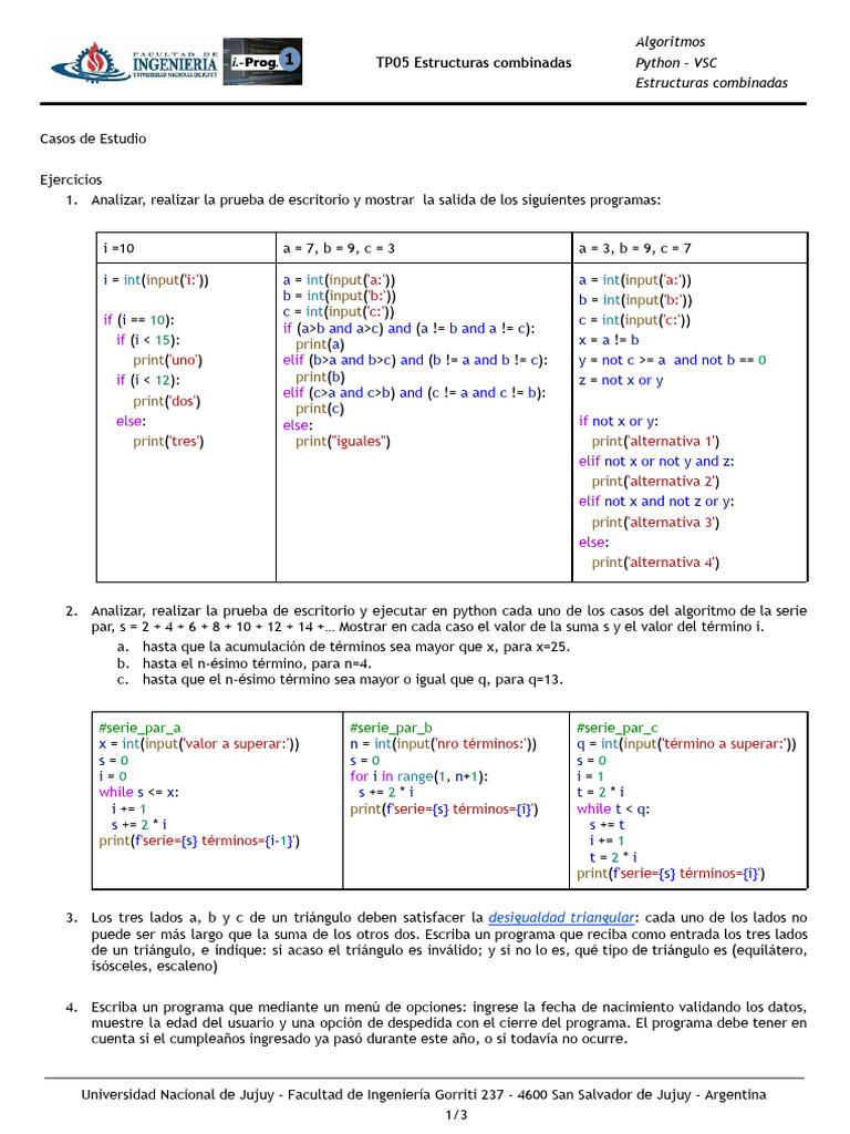 Iprog 2023 TP05 Estructuras Combinadas | PDF | Python (lenguaje de ...