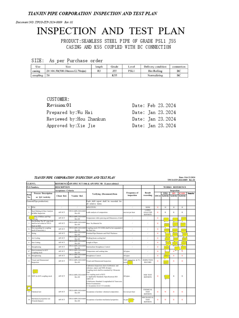 1 - TPCO-ITP-2024-0009 - Rev.01 - J55 - BC - 20240223 | Download Free PDF | Pipe (Fluid ...