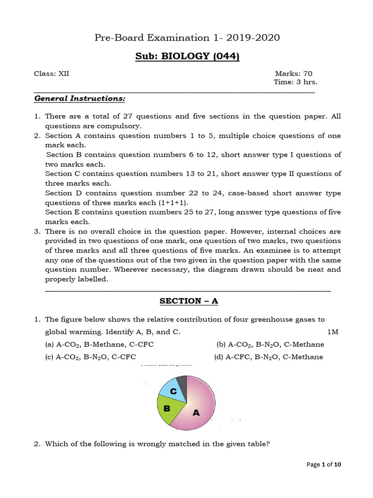 CBSE Gulf Board Class 12 BIOLOGY Exam Sample Question Paper 2020 ...