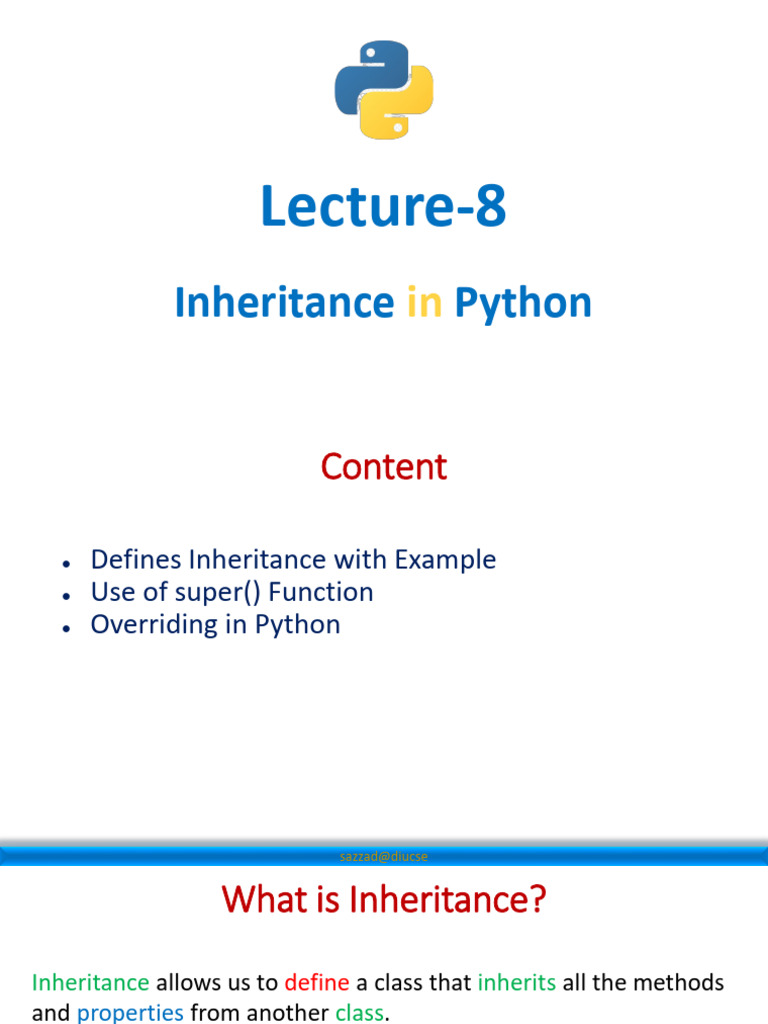 Lecture 8 - Inheritance in Python | PDF | Computers