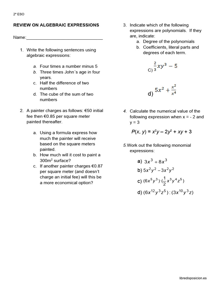 187 - Algebraic Expressions | PDF | Polynomial | Mathematical Analysis