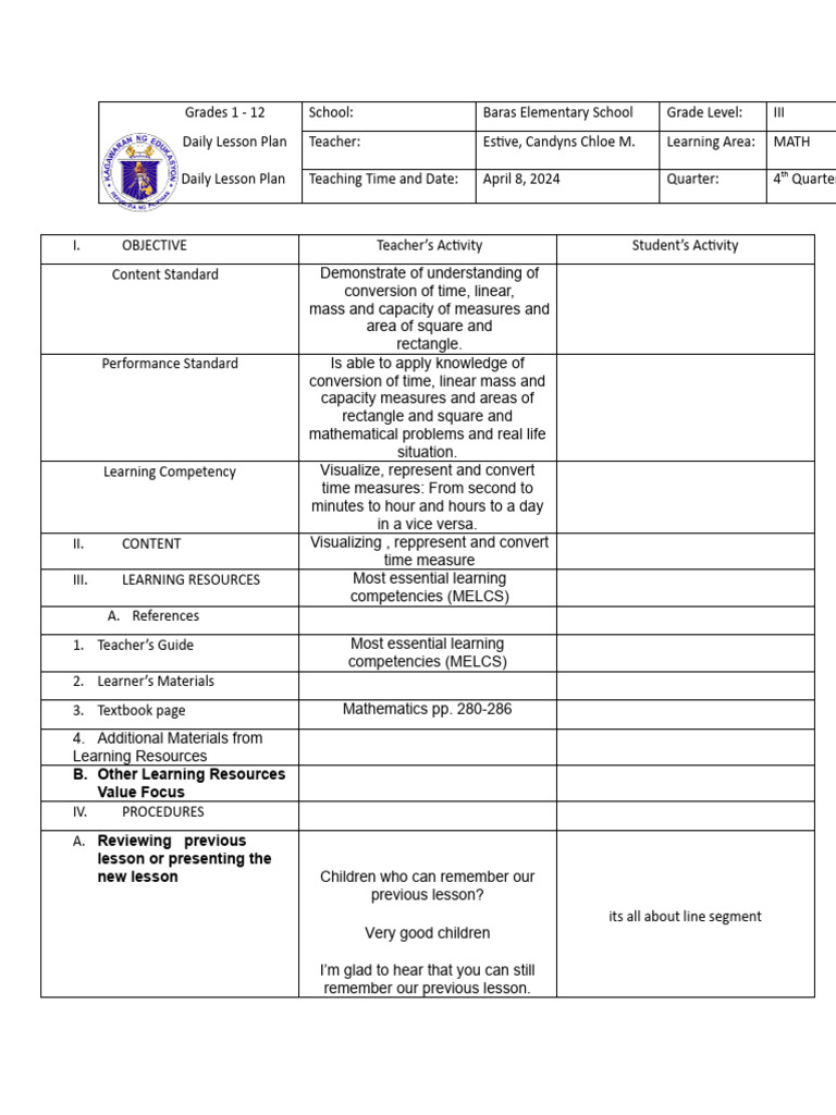Math LP GRADE 3 | PDF | Learning | Lesson Plan