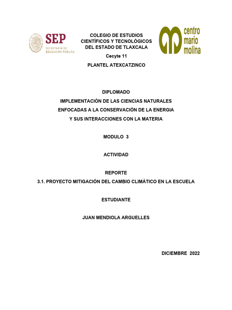 Act. 3.1 Proyecto_Mitigación del Cambio Climatico en la Escuela_ JUMA | Descargar gratis PDF ...