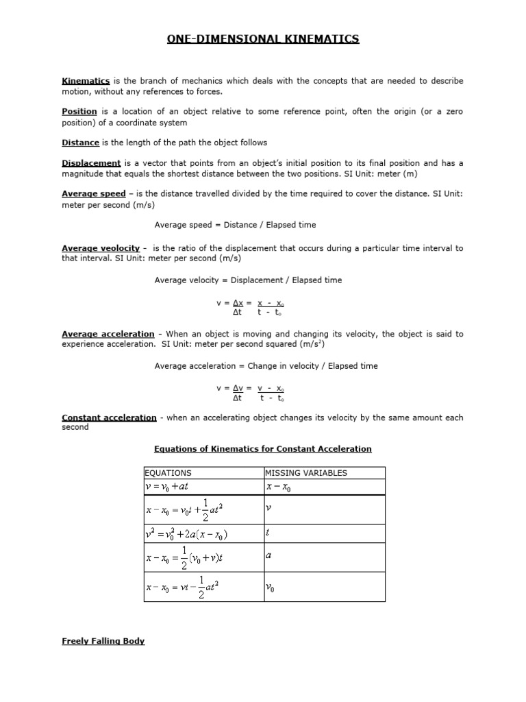 One-Dimensional Kinematics Explained | PDF