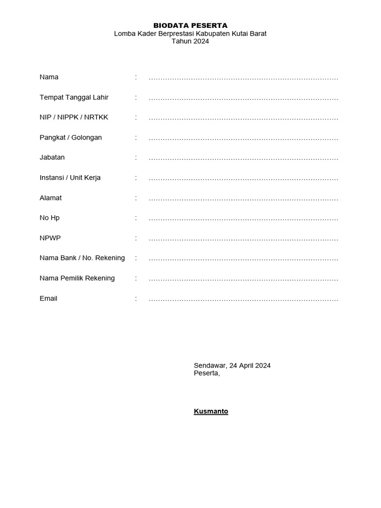 Biodata Peserta | PDF