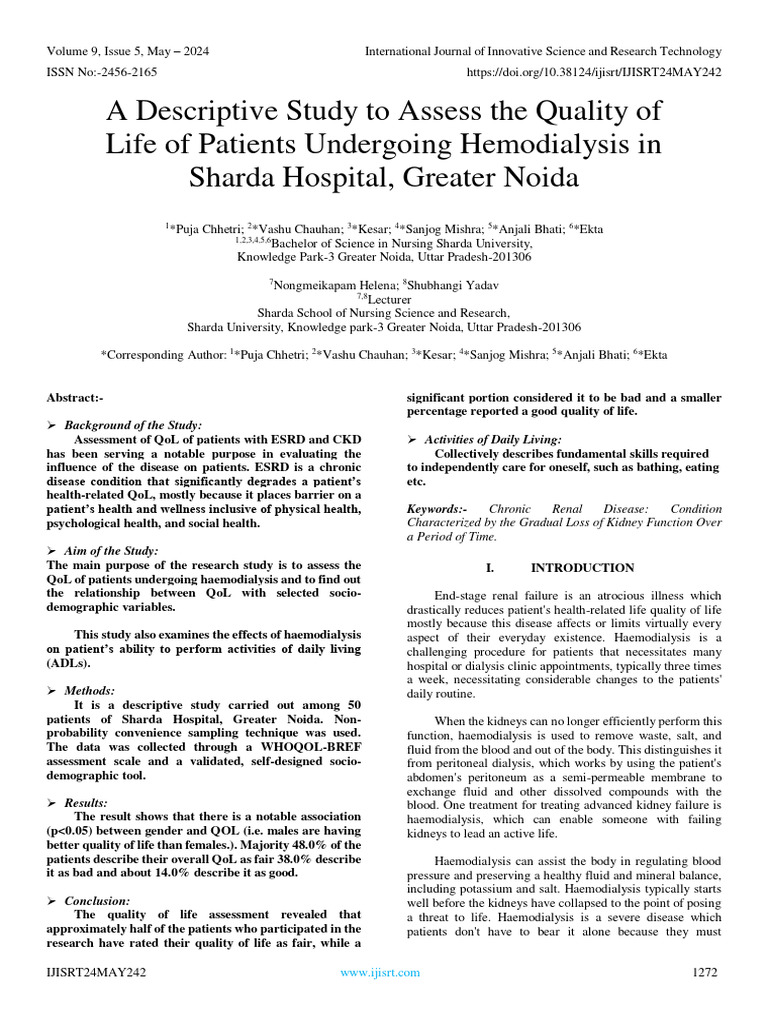 A Descriptive Study To Assess The Quality of Life of Patients ...