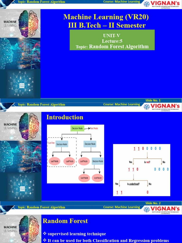 Machine Learning (VR20) III B.Tech - II Semester: Random Forest Algorithm | PDF | Machine ...