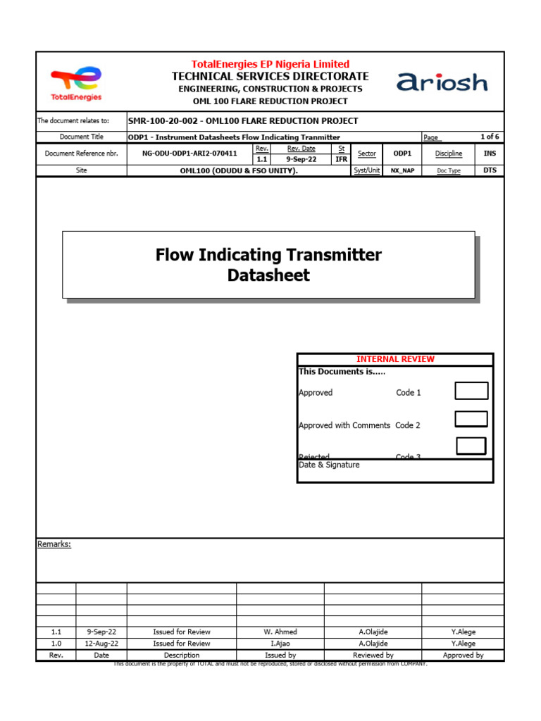 NG Odu Odp1 Ari2 070411 - 1.1 - Ifr - 20220909 | PDF | Flow Measurement ...