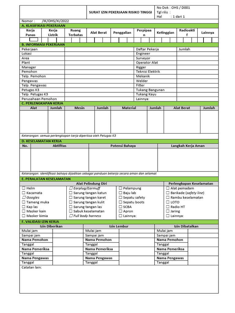 Izin Kerja Risiko Tinggi OHS | PDF | Teknologi & Rekayasa