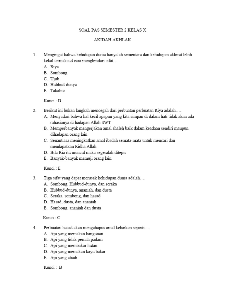Soal Pas Semester 2 Kelas X | PDF