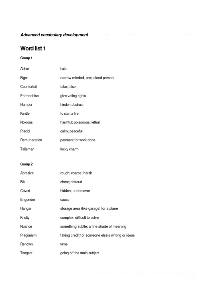 Word List 01 | PDF | Hedonism
